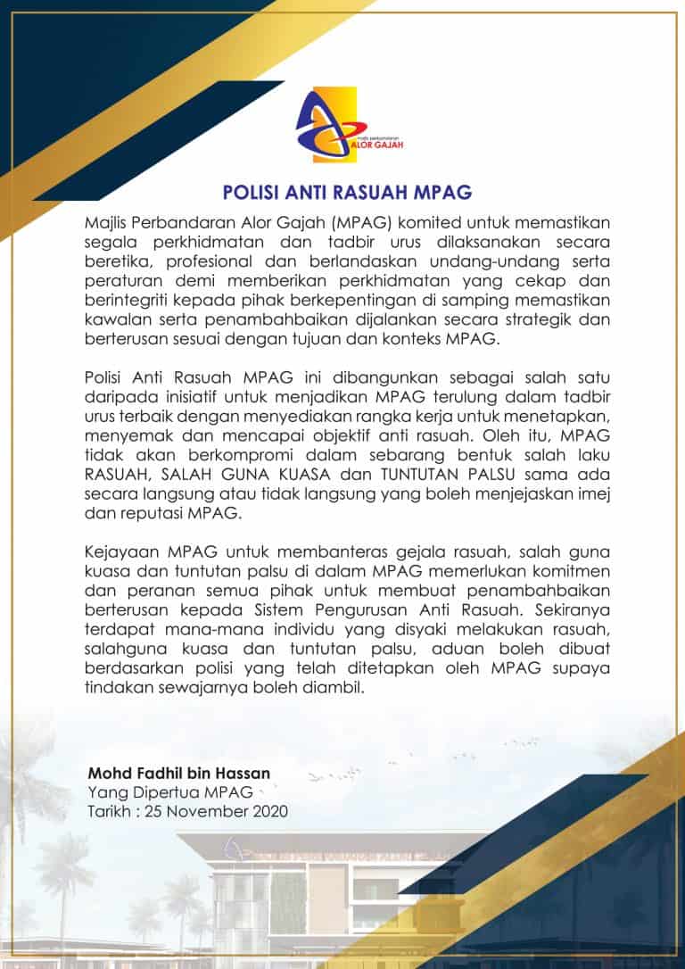 POLISI ANTI RASUAH MPAG | Portal Rasmi MPAG